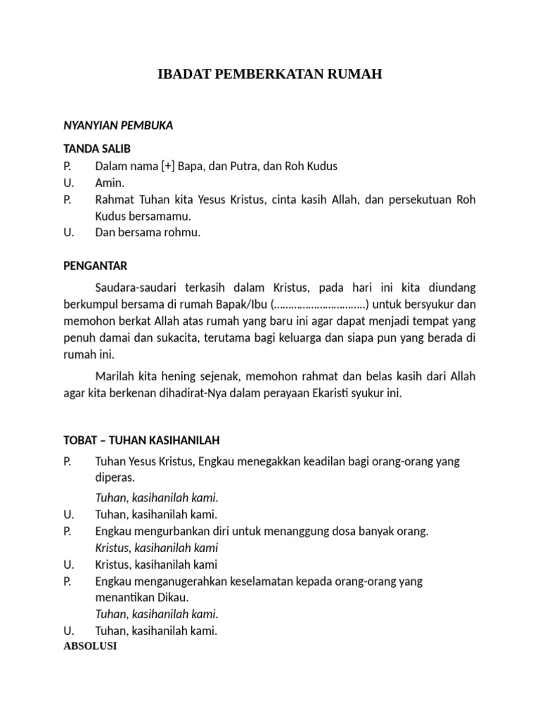Ibadat Pemberkatan Rumah Katolik | PDF