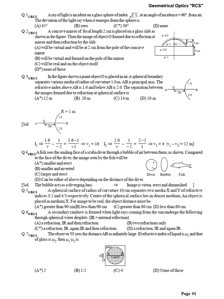 Geometrical Optics Problems and Solutions | PDF | Optics | Refraction