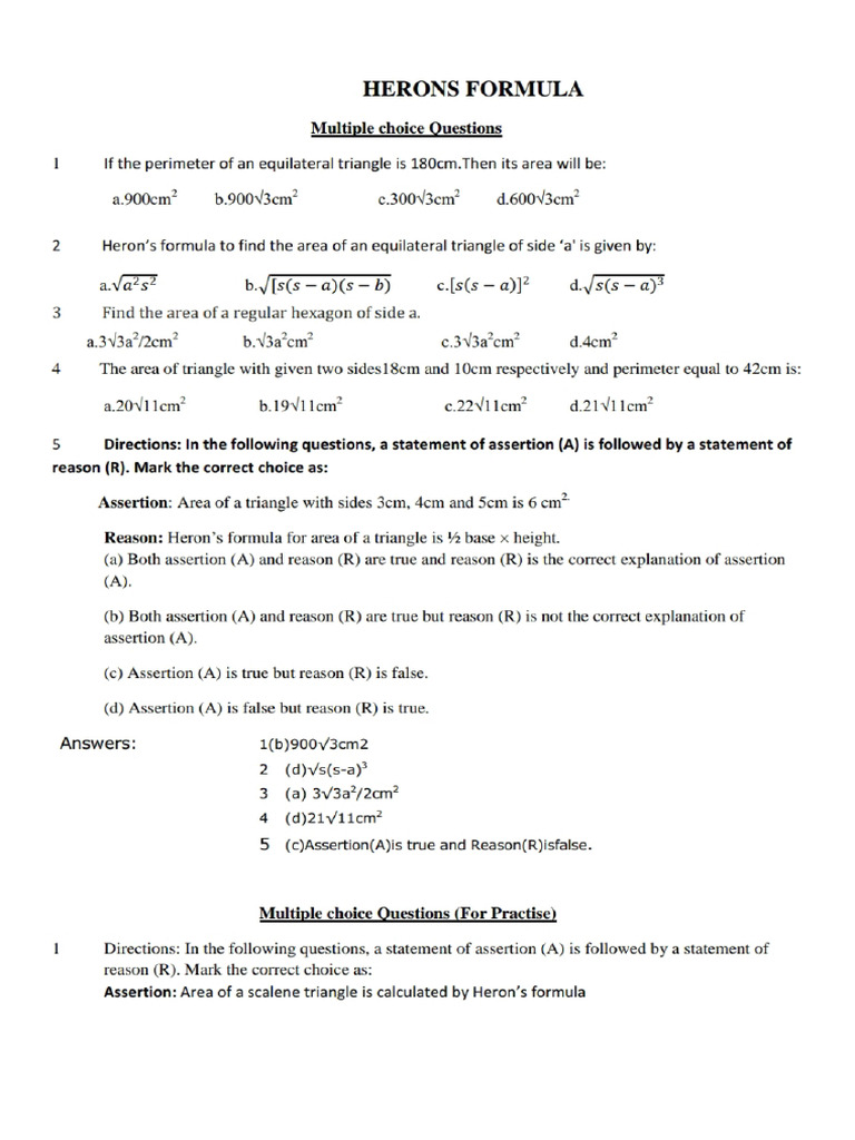 Herons Formula Ws | PDF