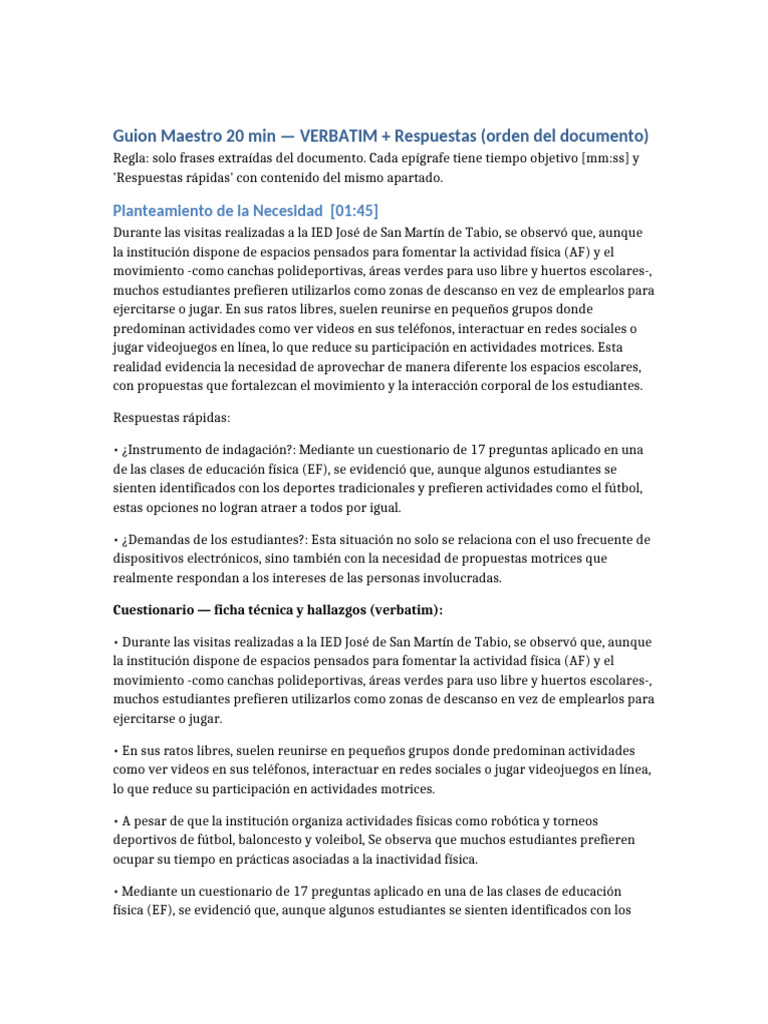 Guion Maestro 20min VERBATIM Respuestas | PDF | Motivación | Motivacional