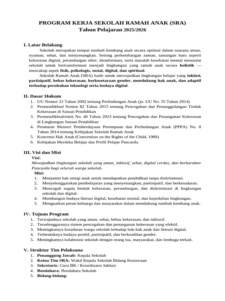 Program Kerja Sekolah Ramah Anak | PDF