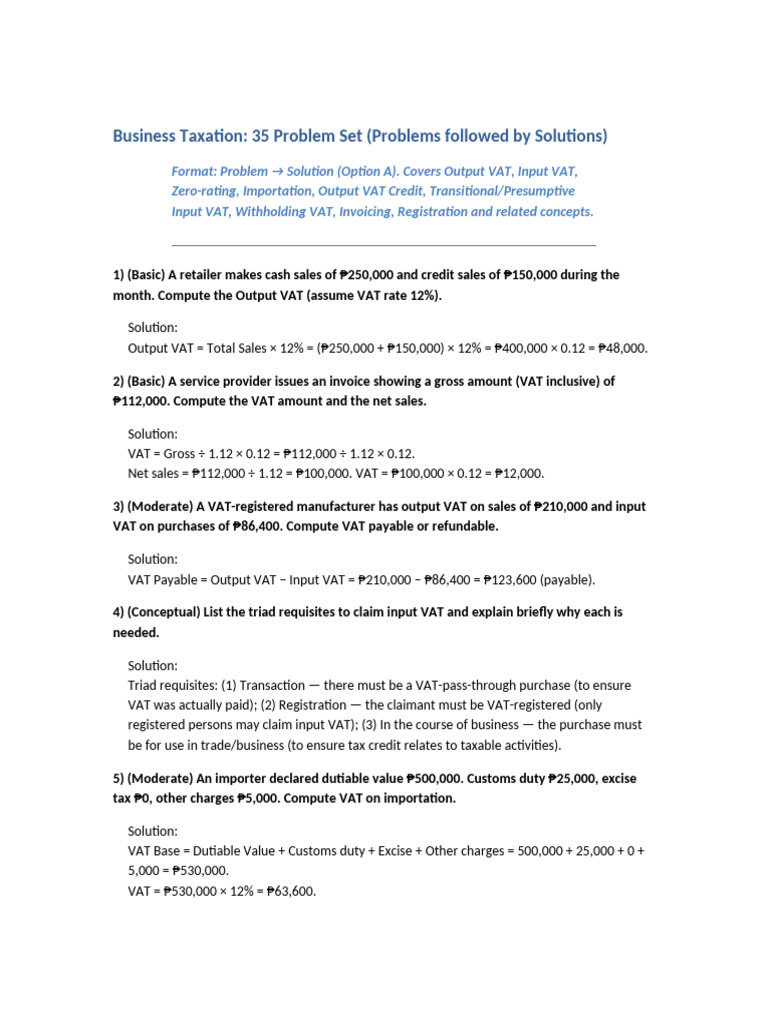 Business Tax Problems 35 | PDF | Value Added Tax | Invoice
