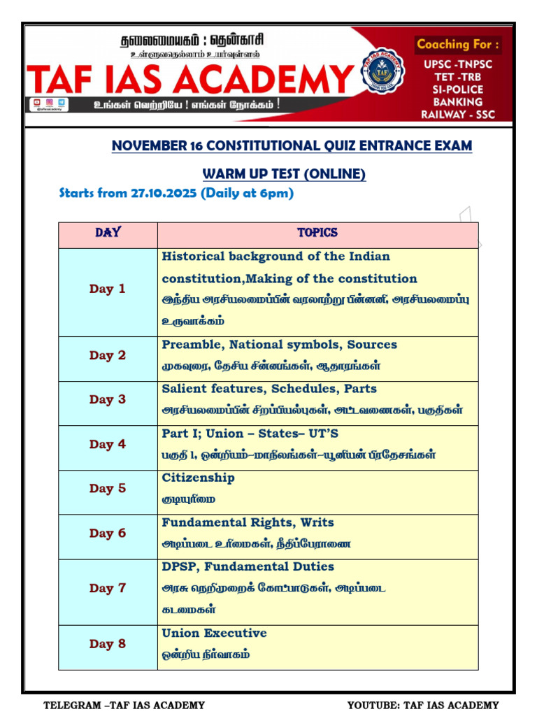 Constitutional Quiz Warm Up Test - Schedule | PDF | Government Of India ...
