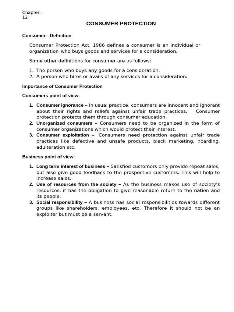 Chapter 12 - Consumer Protection CW | PDF | Consumer Protection | Business
