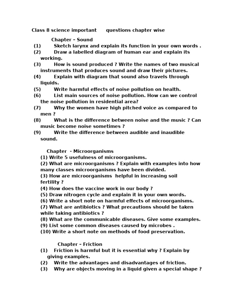 Class 8 Science Chapter-Wise Questions | PDF | Force | Reproduction