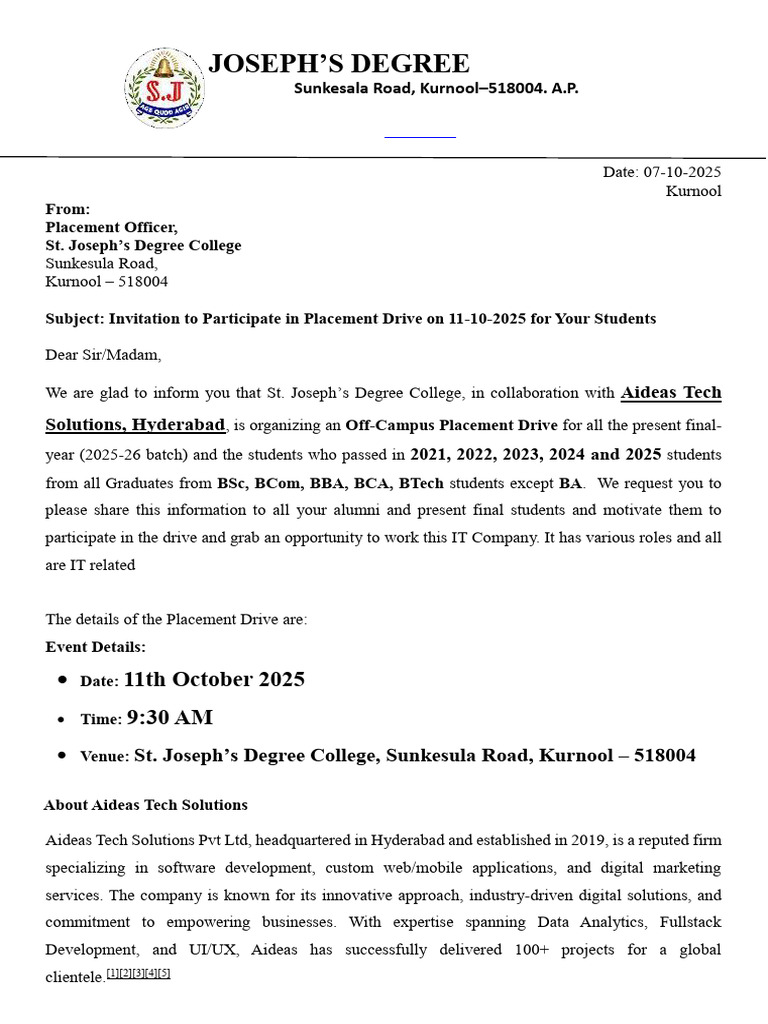 Letter To Colleges For Placement | PDF | Software Engineering | Computing