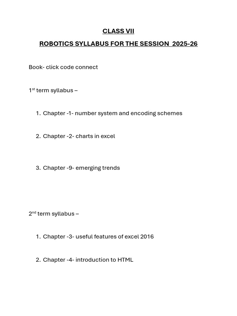 Class VII Robotics Syllabus 2025-26 | PDF