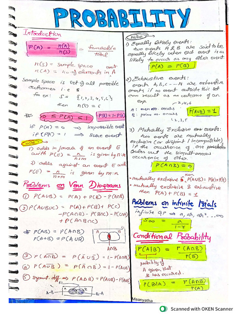 Probability - Short Notes | PDF