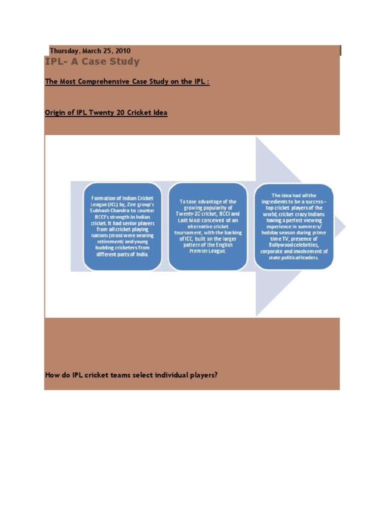 The Most Comprehensive Case Study On The IPL | PDF | Cricket | Sports