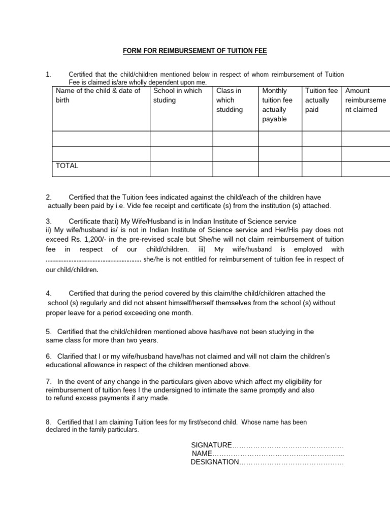 Tuition Fee Form | PDF
