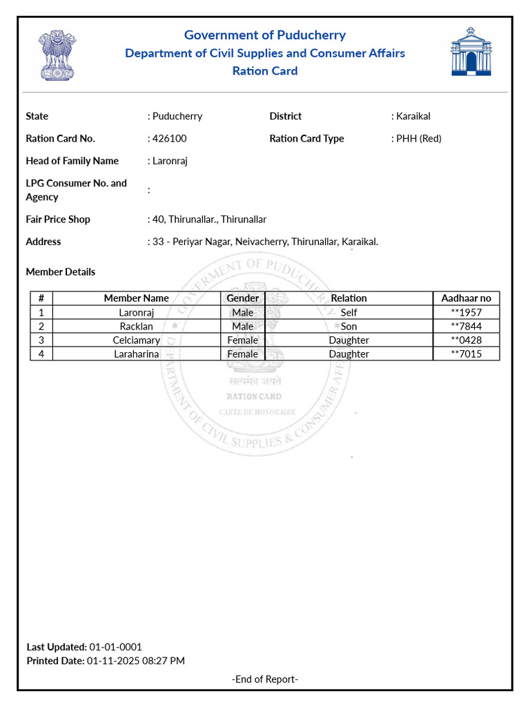 Puducherry Ration Card Details | PDF