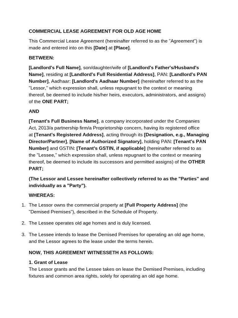 New Commercial Lease Agreement For Old Age Home | PDF | Lease | Landlord