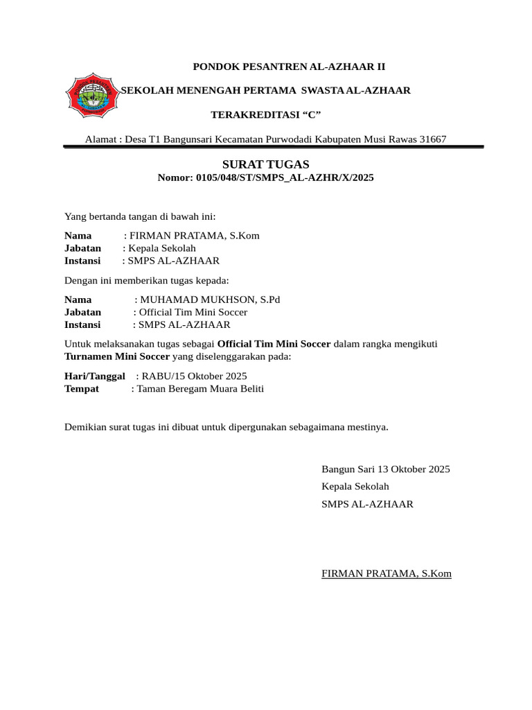 Surat Tugas Official | PDF