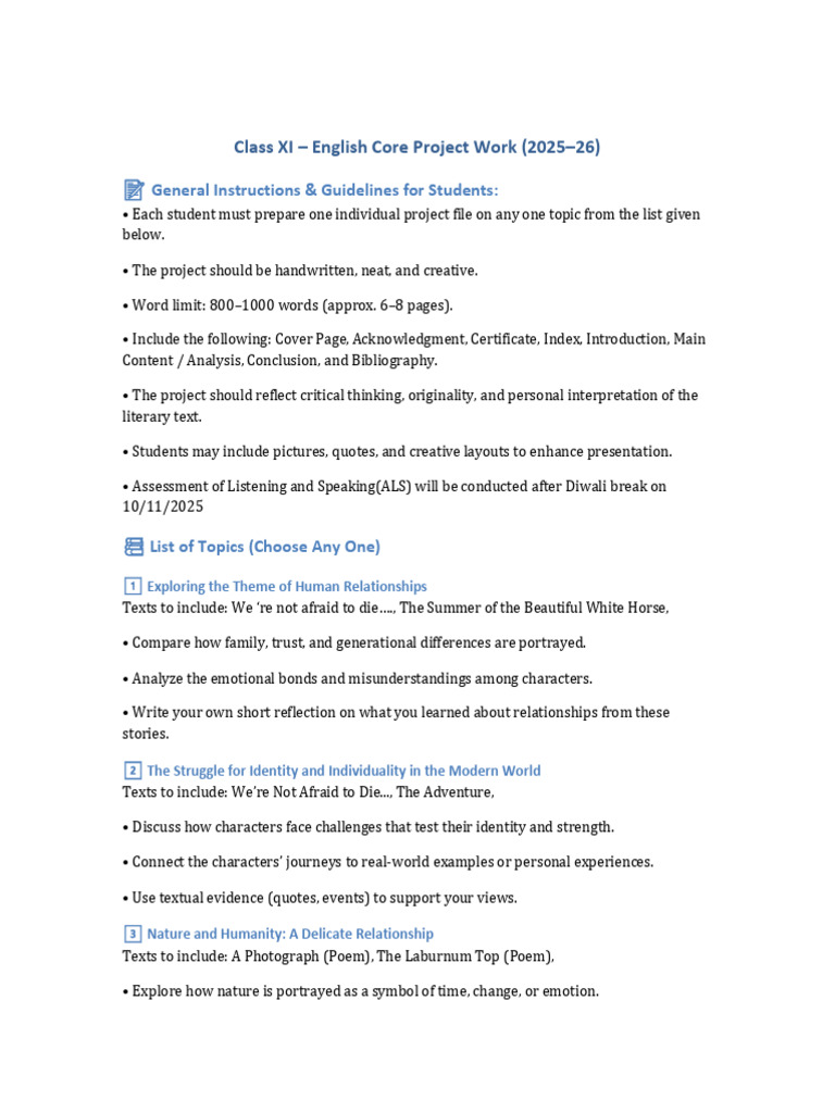 Class 11 English Project Work | PDF