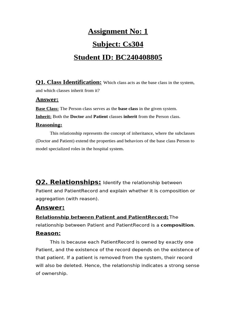 CS304 Assignment Solution 1 | PDF | Inheritance (Object Oriented ...