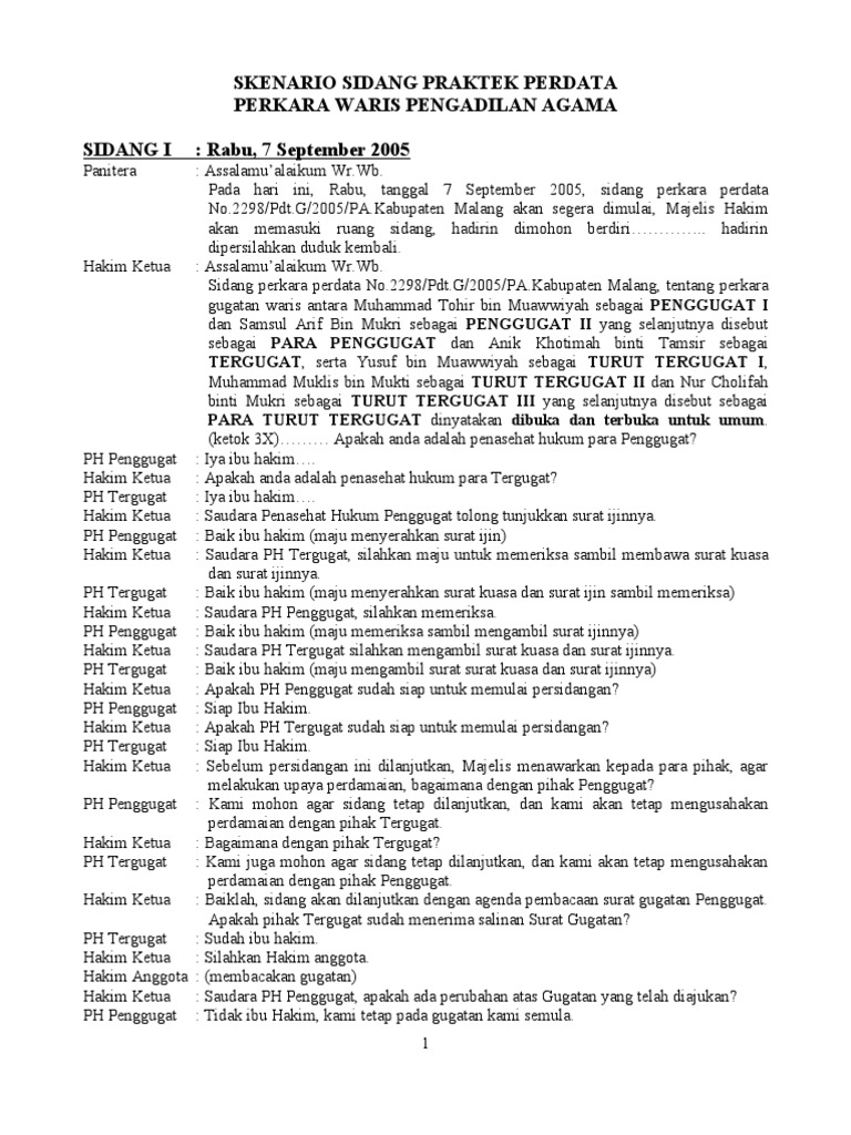 Skenario Sidang Praktek Perdata | PDF