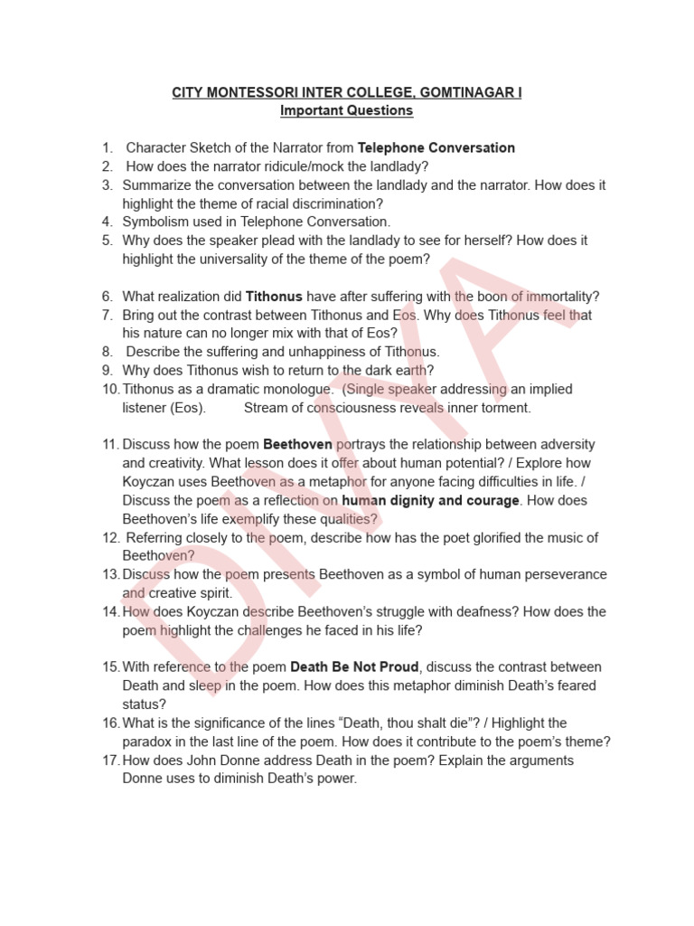 Important Questions - Literature Class XII | PDF | Macbeth