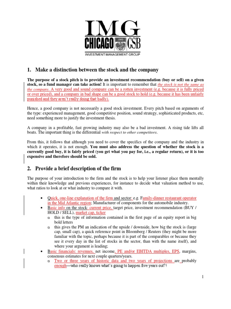 Stock Pitch | PDF | Stocks | Investing