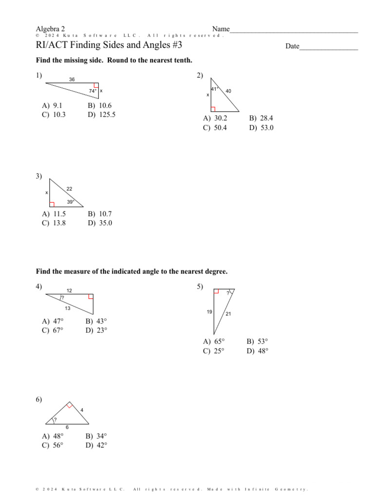 ACT Finding Sides and Angles 3 | PDF