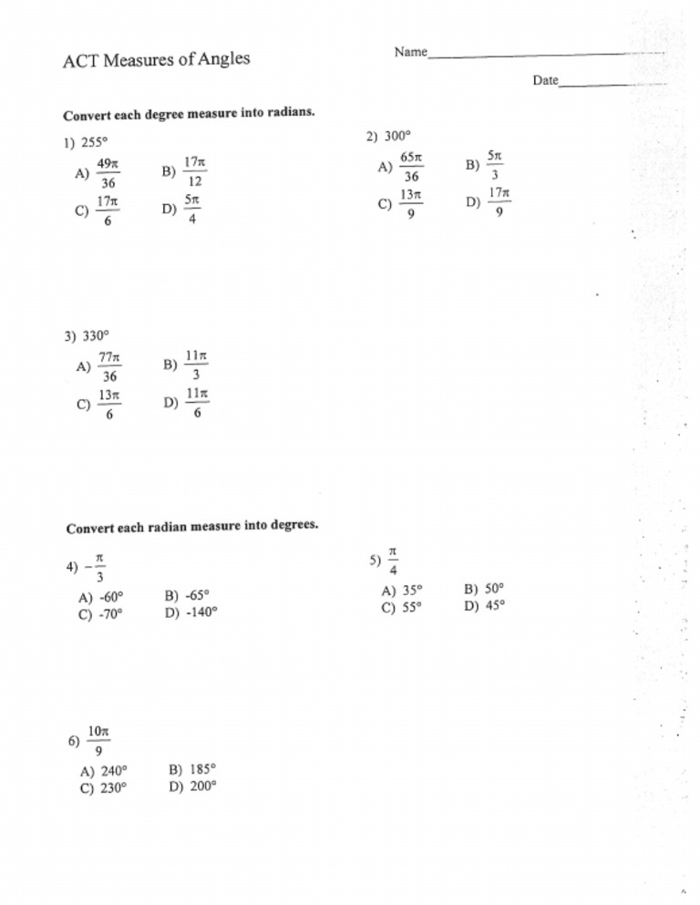 ACT Measures of Angles | PDF