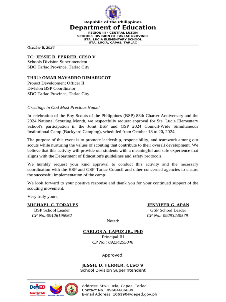 Request Letter To Conduct BSP | PDF