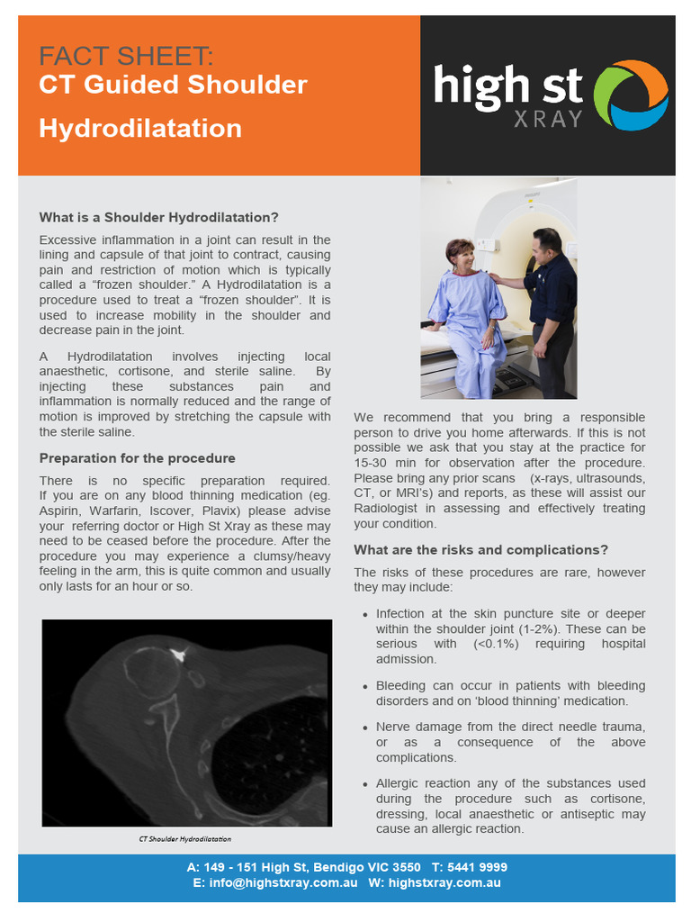 CT-Hydrodilation-Info-Sheet- | PDF | Shoulder | Diseases And Disorders