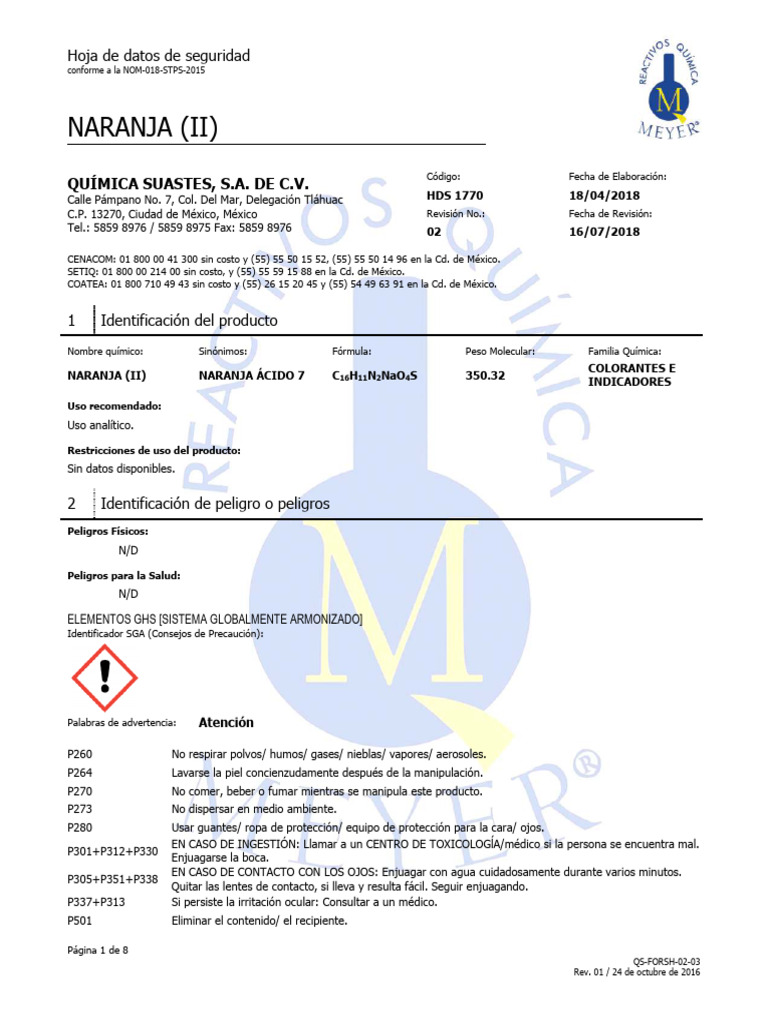 Hoja de Seguridad Naranja (II) NOM-018 | PDF | Residuos | Reciclaje