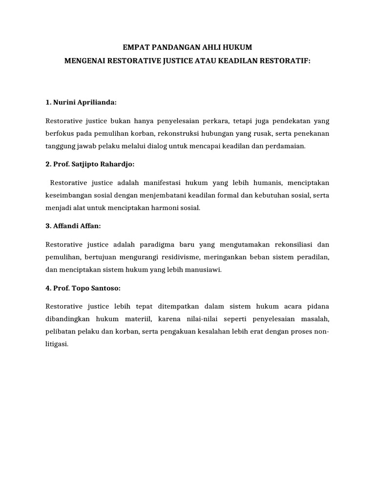 Pandangan Ahli tentang Keadilan Restoratif | PDF