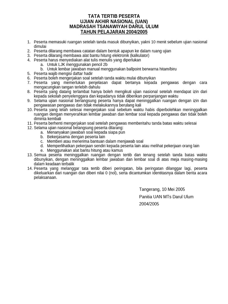 Tata Tertib Peserta Ujian | PDF