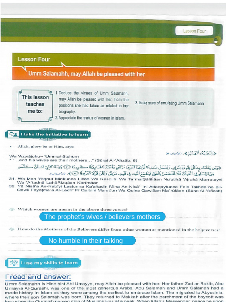 U3. l4. Umu Salamah May Allah Be Pleased With Her | PDF | Muhammad ...