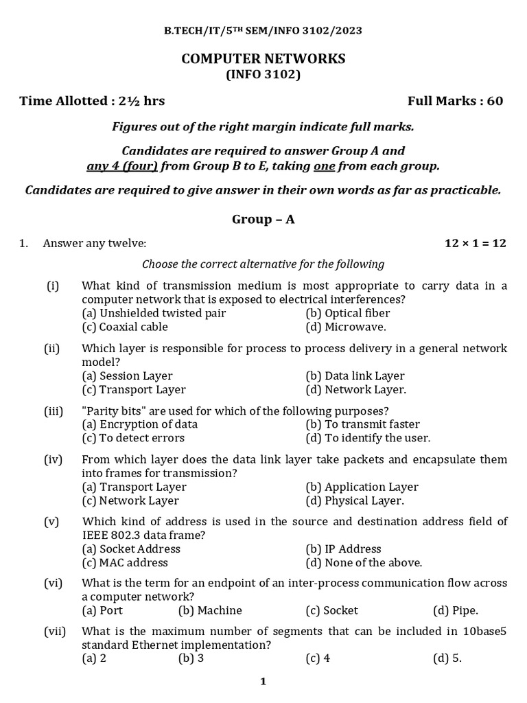 Computer Networks Exam Paper 2023 | PDF | Computer Network | Internet ...