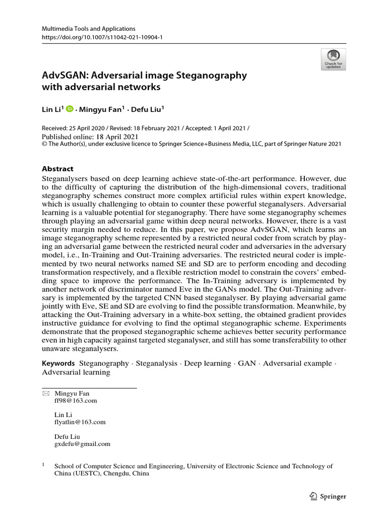Adversarial Image Steganography | PDF | Deep Learning | Machine Learning