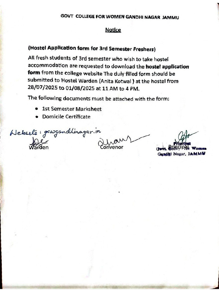 Hostel Application For 3rd Semester | PDF
