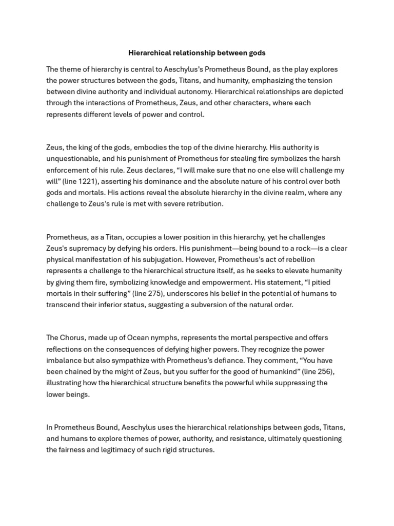 Hierarchical Relationship Between Gods - Prometheus Bound | PDF