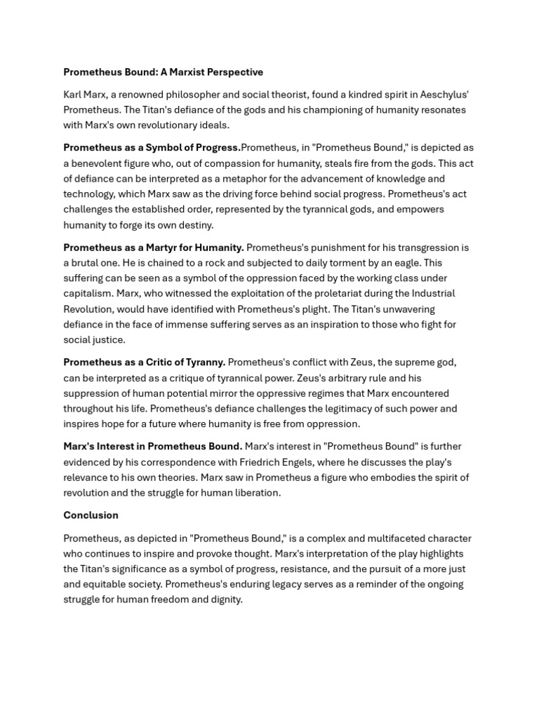 Prometheus Bound A Marxist Perspective | PDF