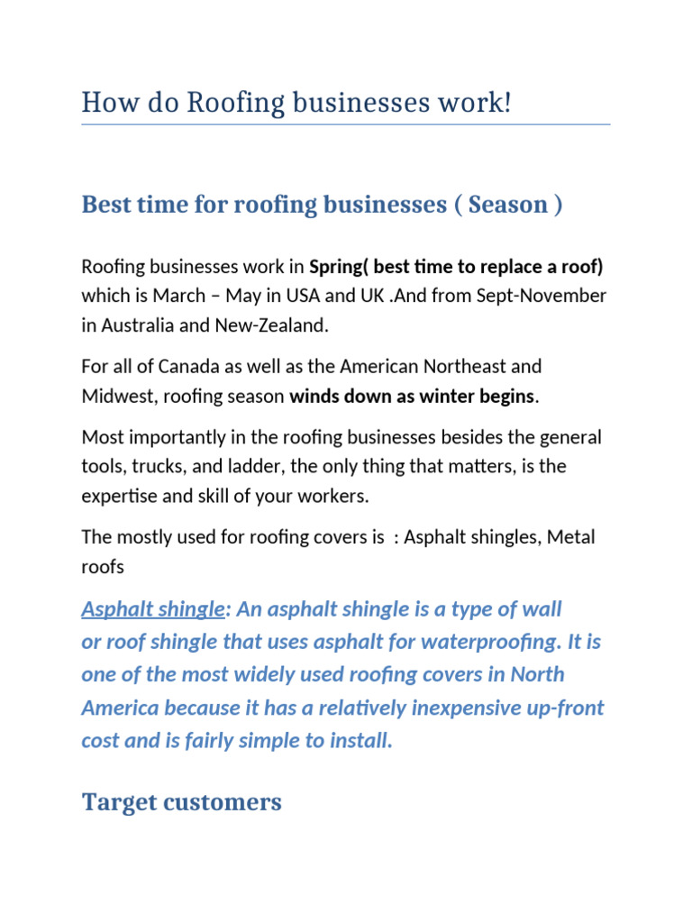 Roofing Business Plan Overview | PDF | Roof | Gross Margin