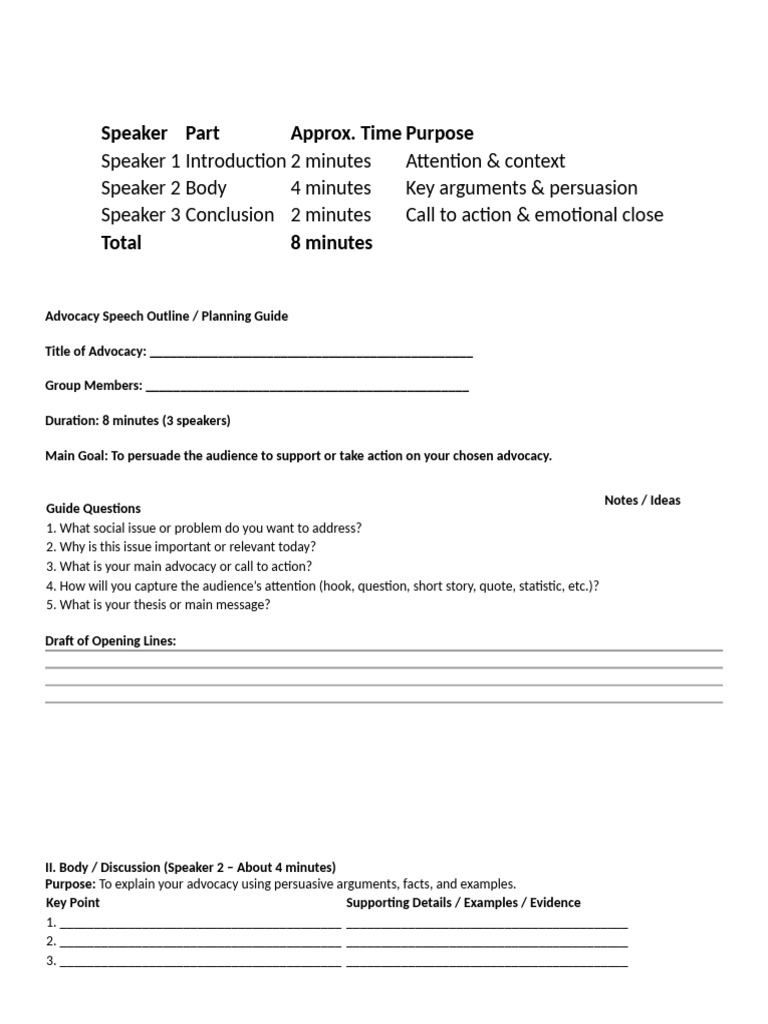 Advocacy Speech Planning Guide | PDF | Persuasion | Human Communication