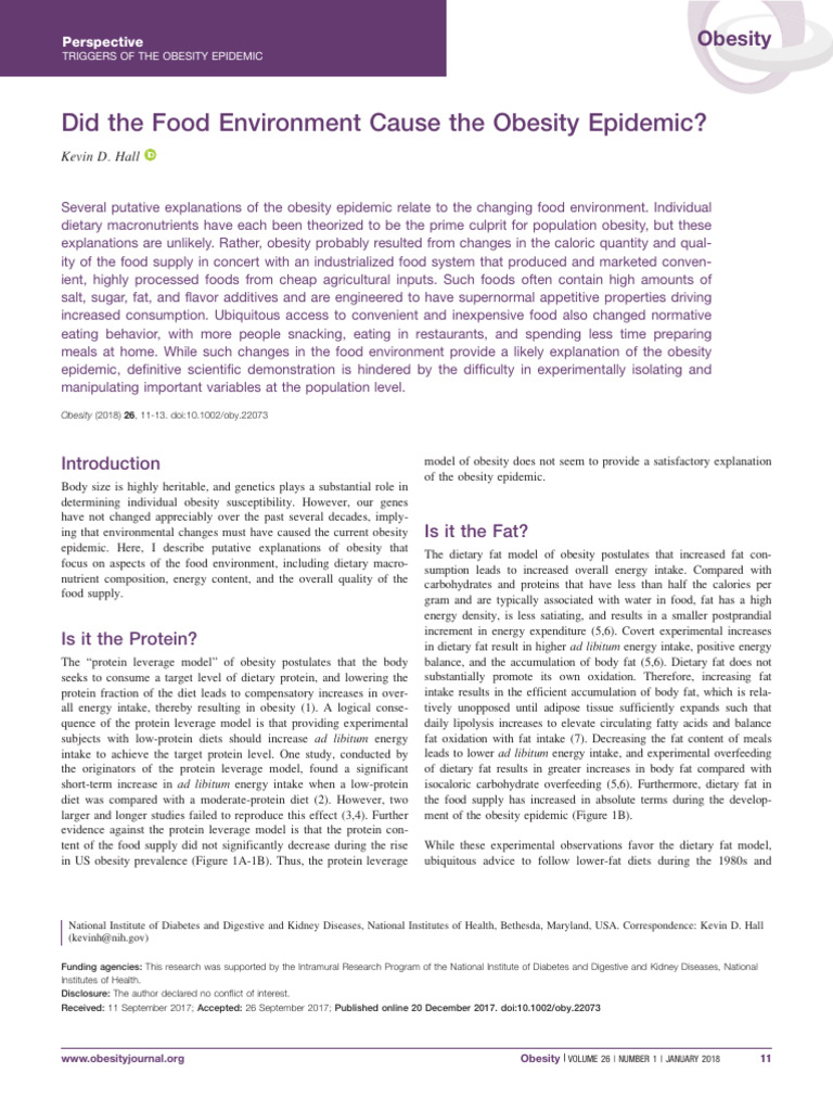 Food Environment and Obesity Epidemic | PDF | Obesity | Fat