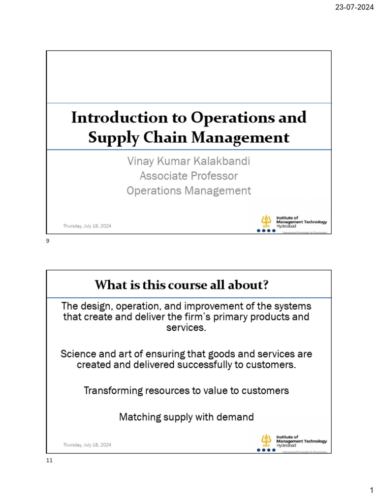 OPERTAION MANAGEMENT NOTES | PDF | Operations Management | Supply Chain