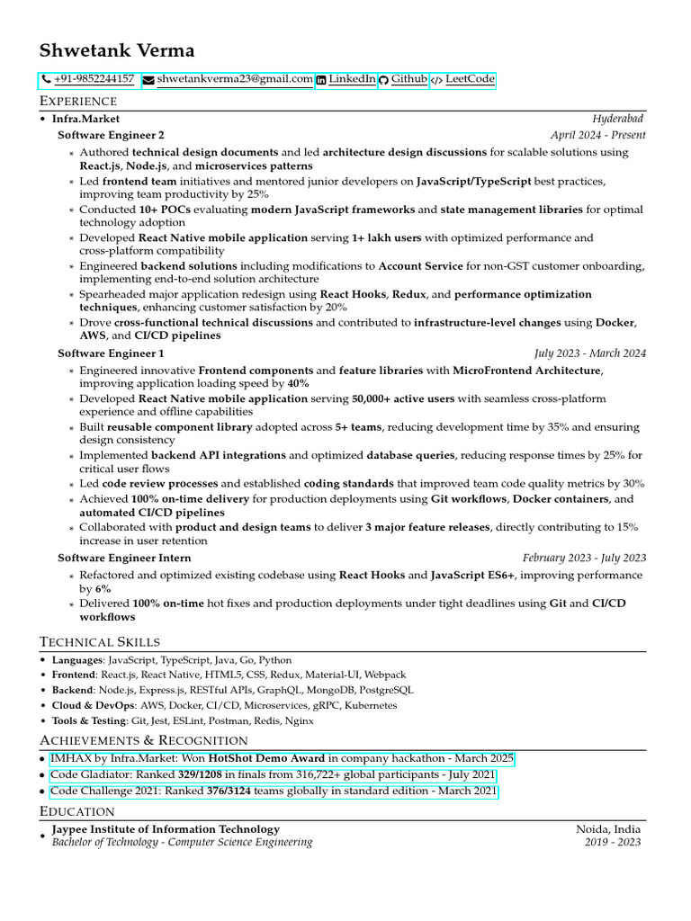 Shwetank Resume Updated PDF | PDF | Software | Systems Engineering