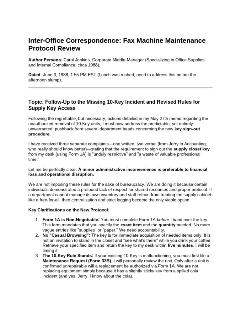 Inter-Office Correspondence - Fax Machine Maintenance Protocol Review | PDF