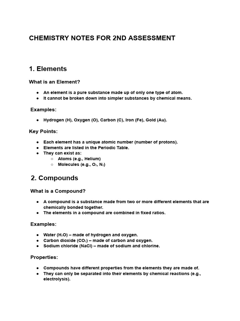 Chemistry Notes: Elements, Compounds, Mixtures | PDF | Chemical ...