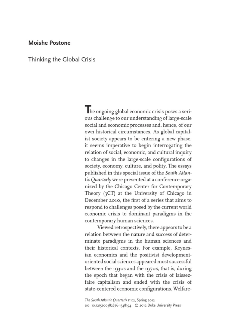 Moishe Postone - Thinking The Global Crisis | PDF