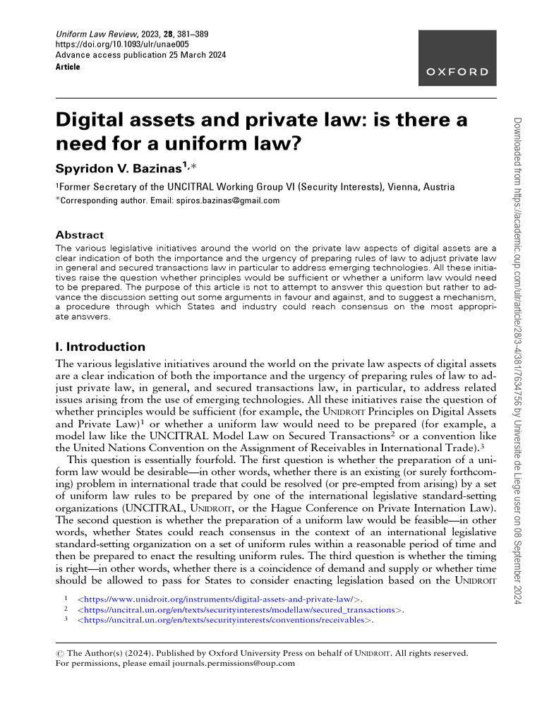 Digital Assets and Private Law - Is There A Need For A Uniform Law ...