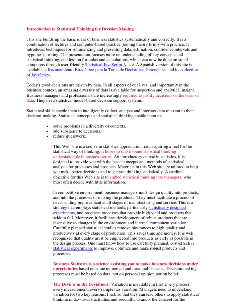 Introduction To Statistical Thinking For Decision Making | Download ...
