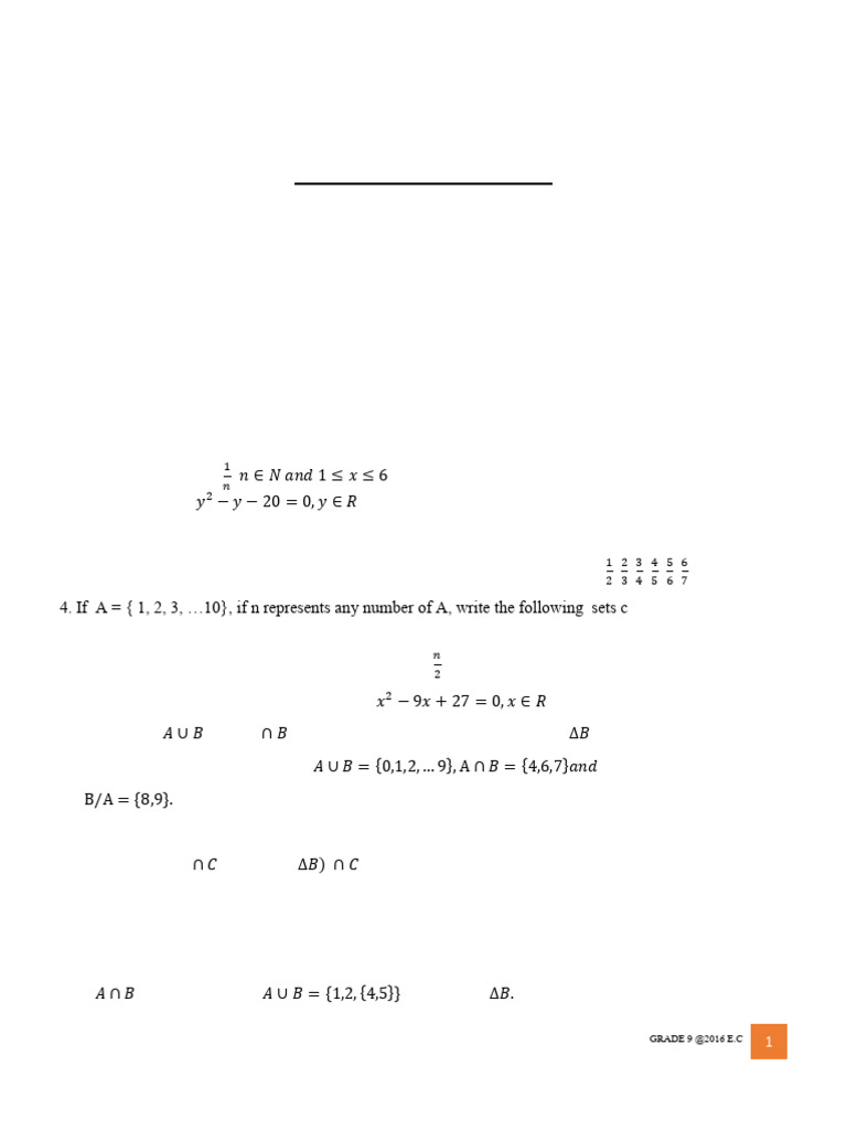 Maths Work Sheet G-9@2016 | PDF | Numbers | Mathematics