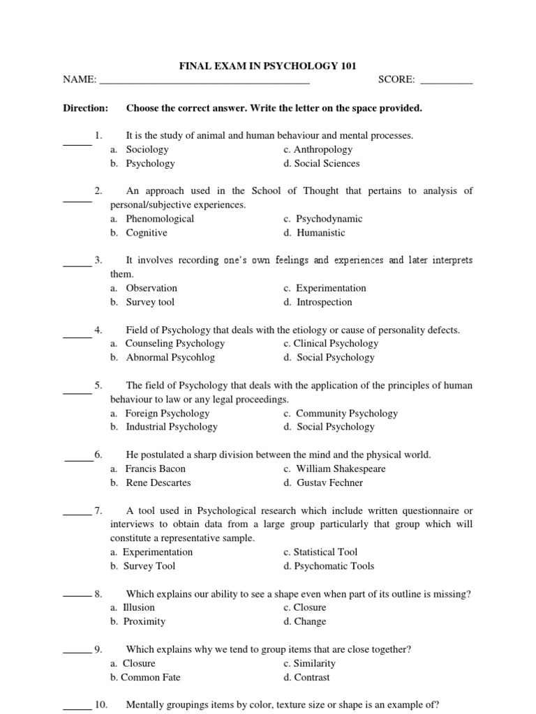 Examination in Psychology | Mind | Survey Methodology