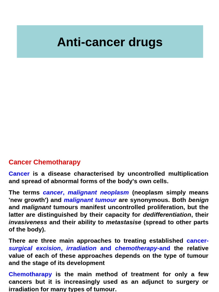 Anti-Cancer Drug Overview and Types | PDF
