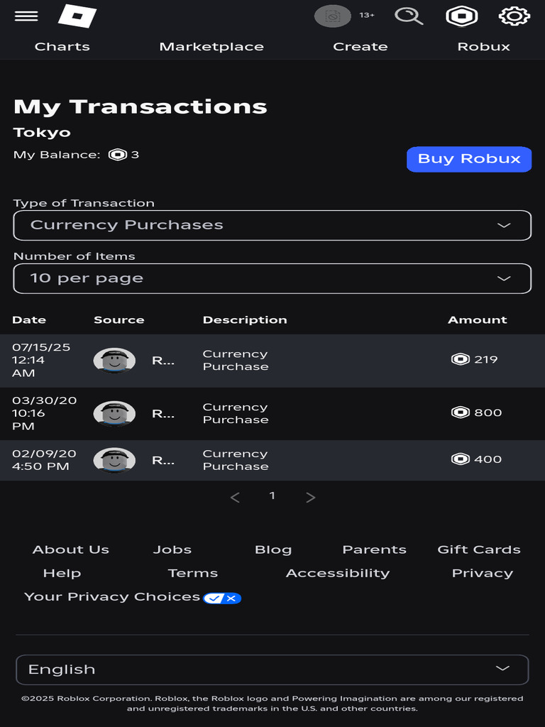 Roblox User Profile and Transactions | PDF