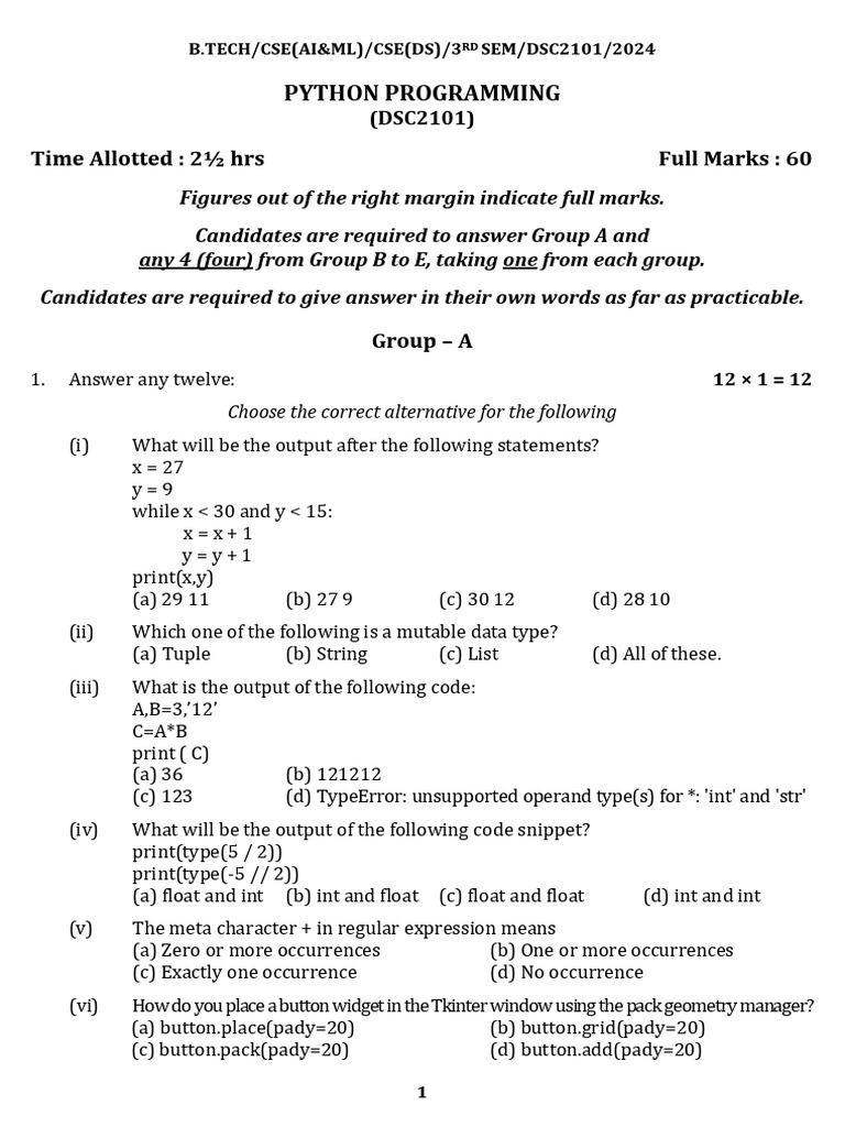 Python Programming Dsc 2101 2024 | PDF | Computer Science | Computing